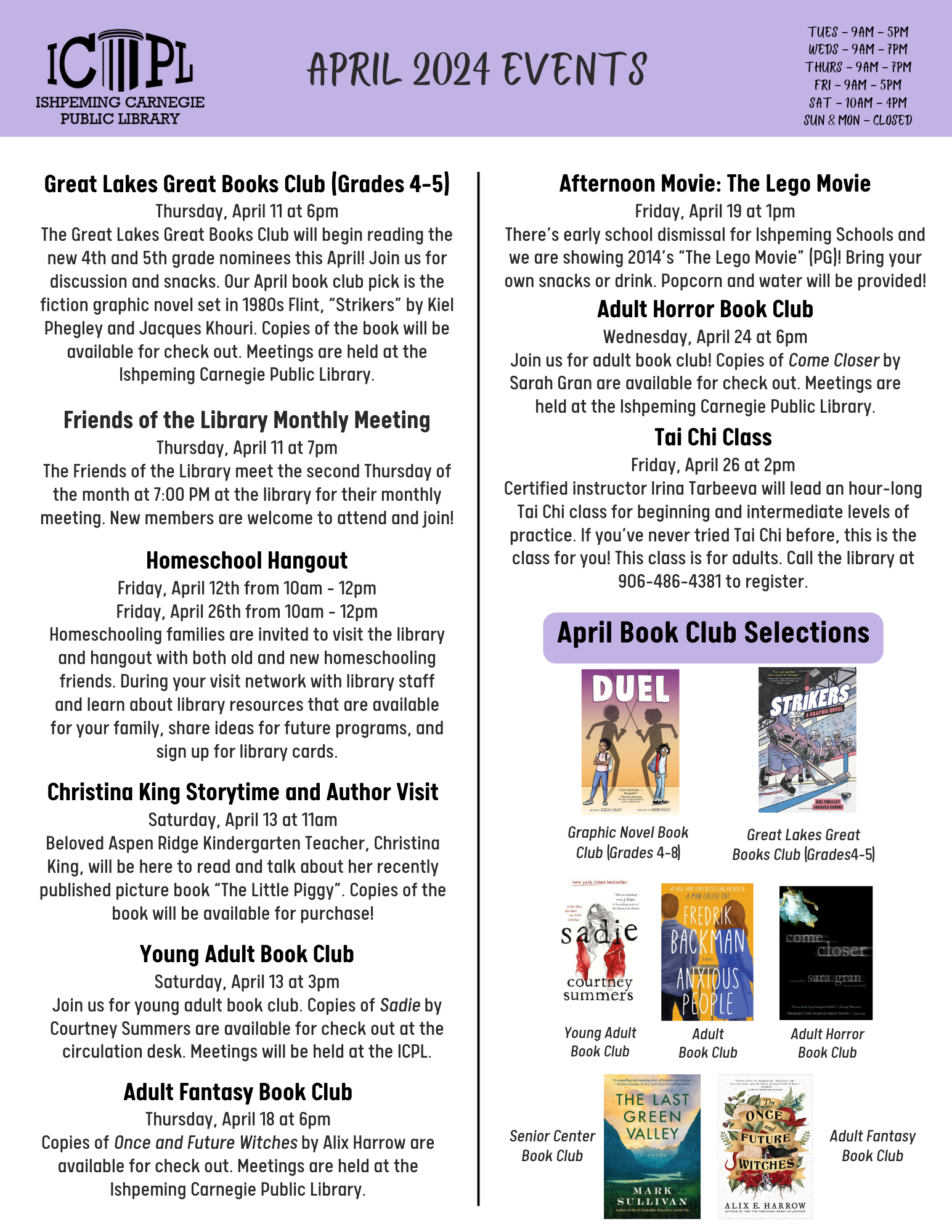 Calendar - Ishpeming Carnegie Library